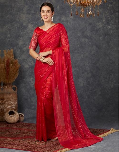 Buy Siril Georgette Red Color Saree with Blouse piece Online at Best ...