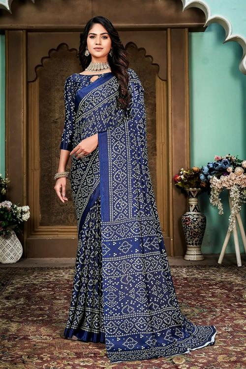 Buy SWIFFIN Soft Silk Bandhani Navy Saree For Women/Women Saree With ...