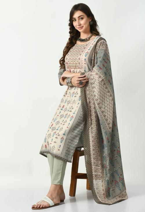 Buy S MAJIDA Ethnic motif Printed Kurta Set for Women with Dupatta ...