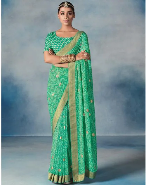 Buy Satrani Georgette Turquoise Color Saree with Blouse piece | sarees ...