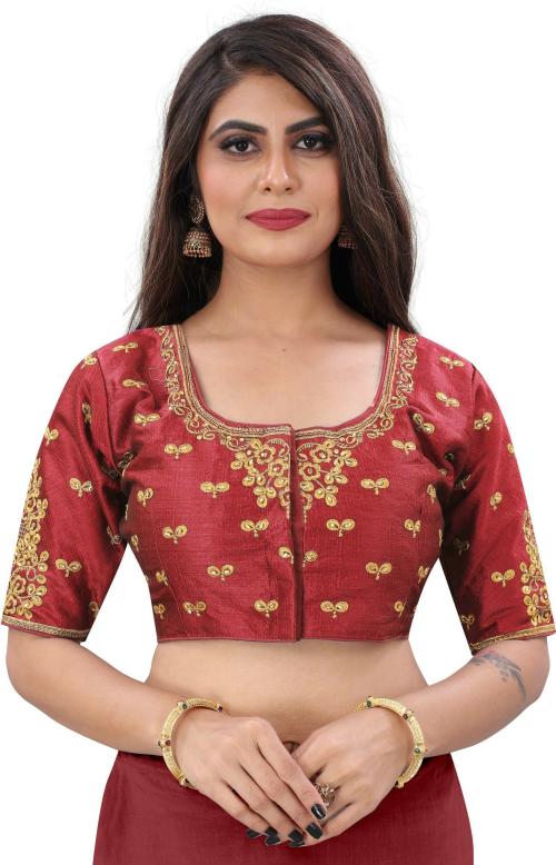 Buy Jay Pal Maroon Art Silk U-Neck Blouse Online at Best Prices in ...
