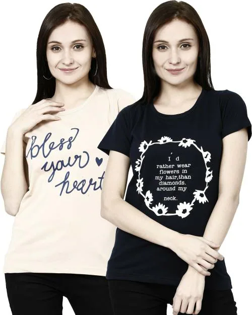 Buy CHOZI Women Multicolor Printed Cotton Blend Pack of 2 T-Shirt ...