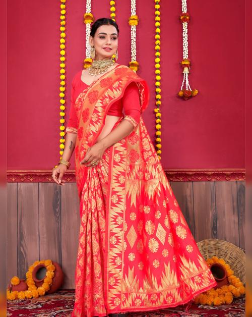 Buy Parvani Red Silk Saree with Exquisite Golden Work_Timeless Elegance and Opulence Online at ...
