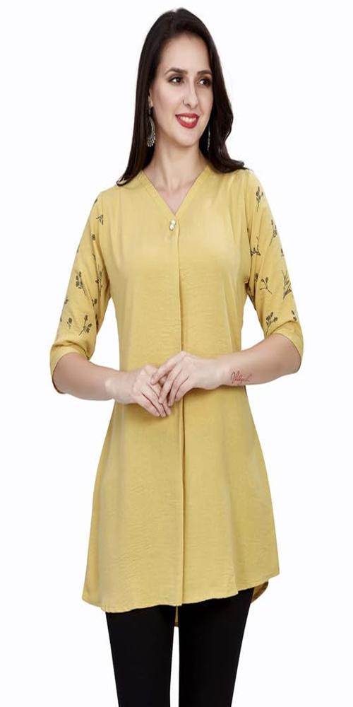 Buy nioni Women’s Straight Top, Printed 3/4 Sleeves, with Side Cut | V ...