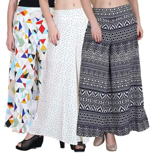 Buy PIXIE Store Women Multicolor Printed Crepe Palazzo (Pack of 3) (3XL) Online at Best Prices ...