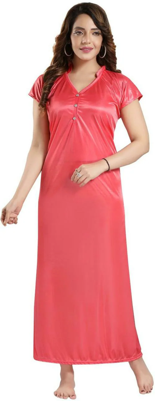 Buy Zionity Women Red Solid Satin Nighty Online at Best Prices in India ...