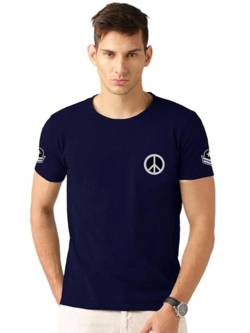Buy Lazychunks Men Navy Blue Printed Cotton Round Neck T-Shirts Online ...