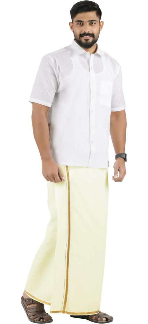 Buy Venmai Men Beige Solid Cotton Blend Dhoti (30) Online at Best ...