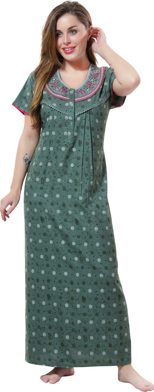 Buy Be You, peignoir Women Hunter Green Embroidered Cotton Nighty ...
