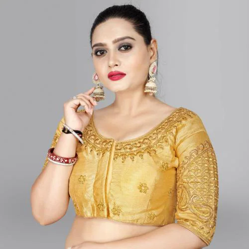 Buy Jay Pal Women Gold Art Silk Boat Neck Blouse Online at Best Prices ...