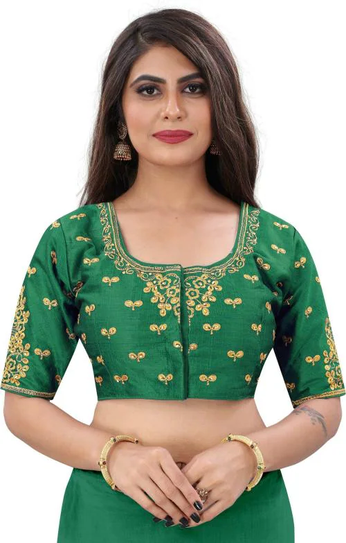 Buy Jay Pal Women Green Embriodered Art Silk U-Neck Blouse Online at ...