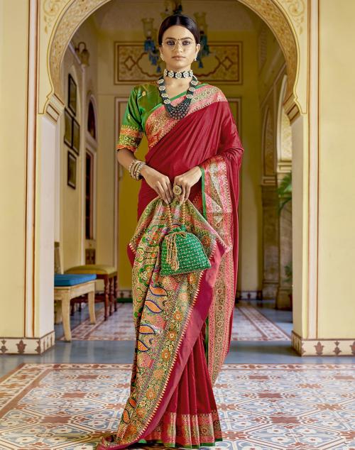 Buy Satrani Silk Blend Red Color Saree with Blouse piece | sarees for ...