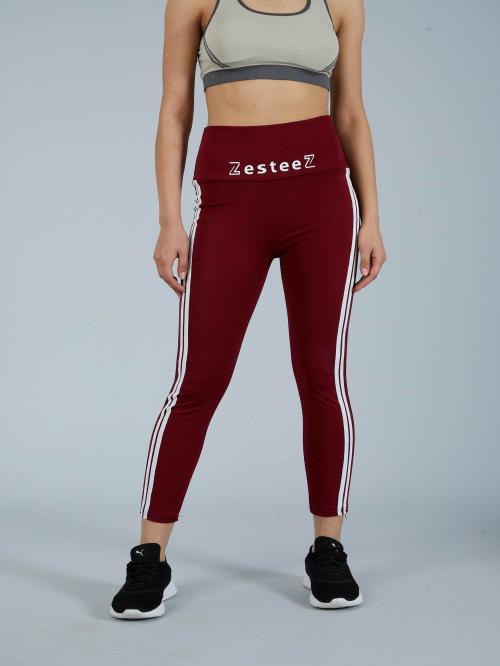 Buy Designer Girl Women Maroon, White Striped Lycra Blend Jegging l ...