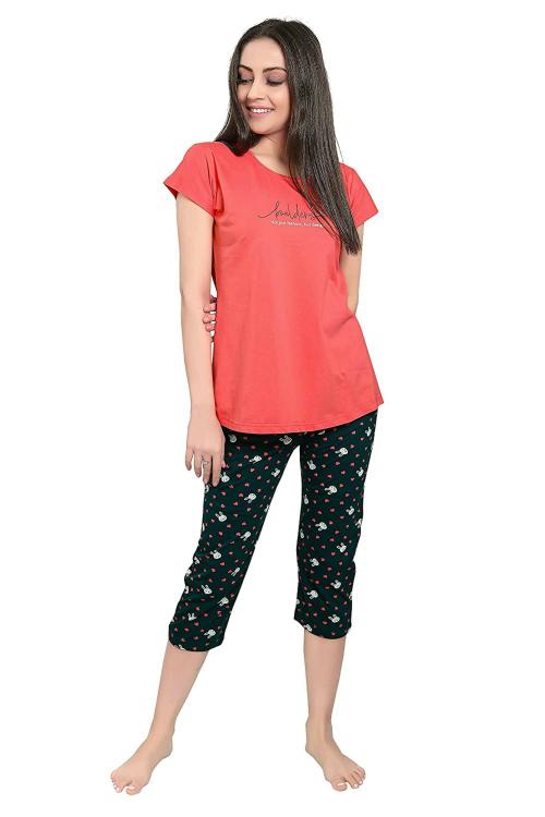 Buy French Lime Women Pink Printed Cotton T-Shirt and Capri Set Online at Best Prices in India ...