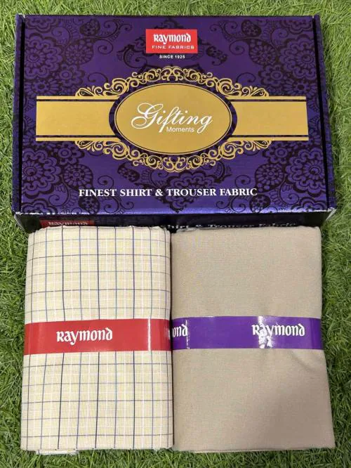 Buy Raymond Pc-Cotton Checkered Shirt & Trouser Fabric in Moments Box ...