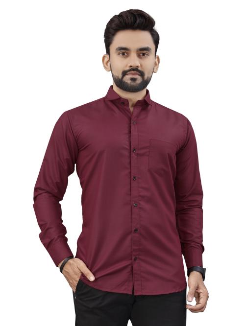 Buy NIVICK Men Slim Fit Solid Spread Collar Casual Shirt---Maroon---XL ...