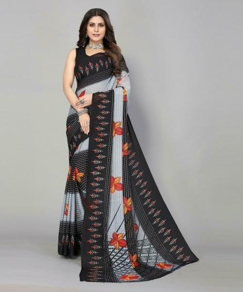 Buy ANIRAV Women Printed georgette Black saree Online at Best Prices in ...