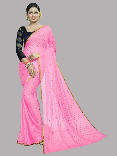 Buy NISHA CREATION Women Pink Self Design Chiffon Single Saree Online ...