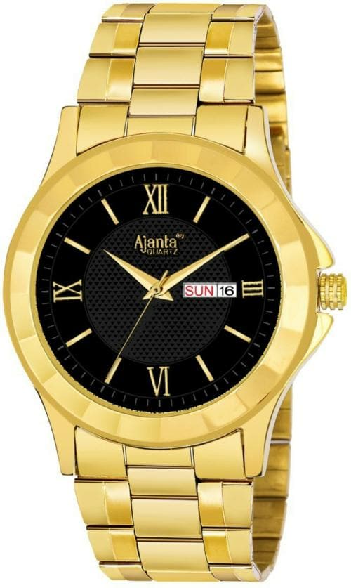Buy Ajanta Quartz Analog Black Dial Gold Strap Watch For Men Online at ...