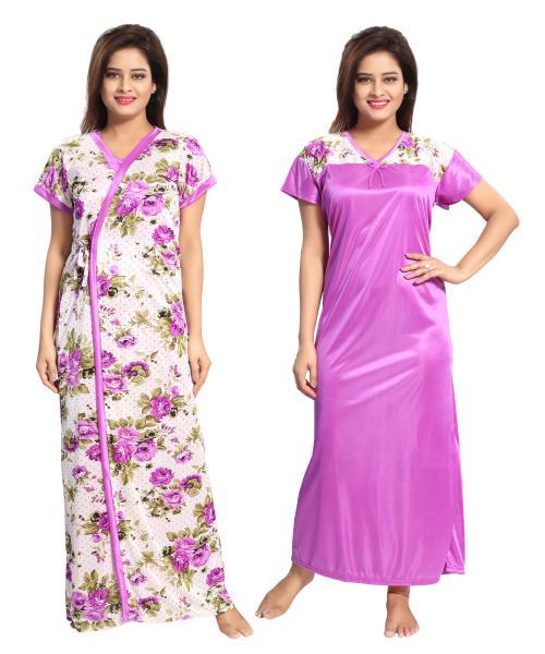 Buy Glam World Satin Purple Satin Nighty Set - Free Size Online at Best ...