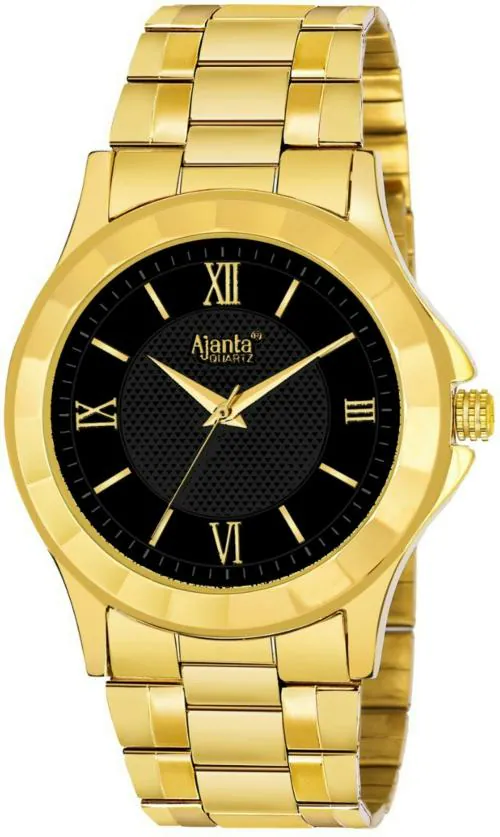 Buy Ajanta Quartz Analog Black Dial Gold Strap Watch For Men Online at ...