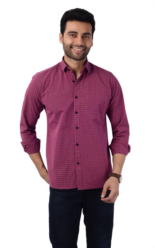 Buy 5TH ANFOLD Men Checkered Pure Cotton Casual Full Sleev Shirt Online ...
