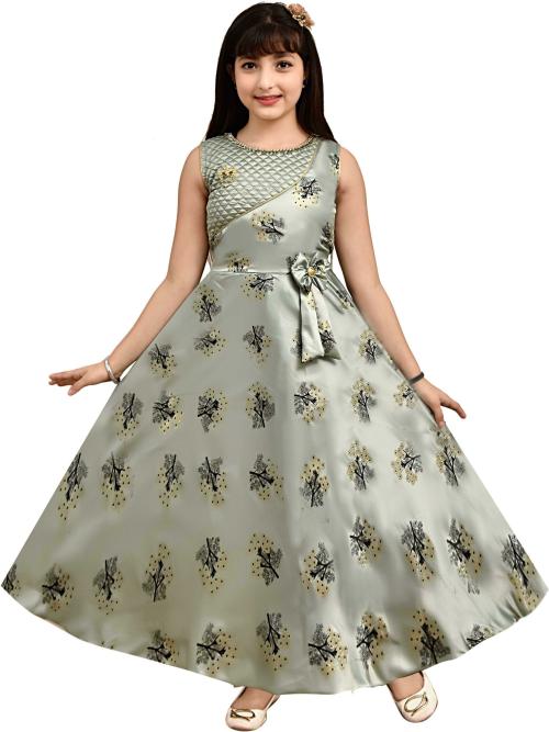 Buy AYUB FASHION Girls Light Green Self Design Silk Blend Dress (8-9Y) Online at Best Prices in ...