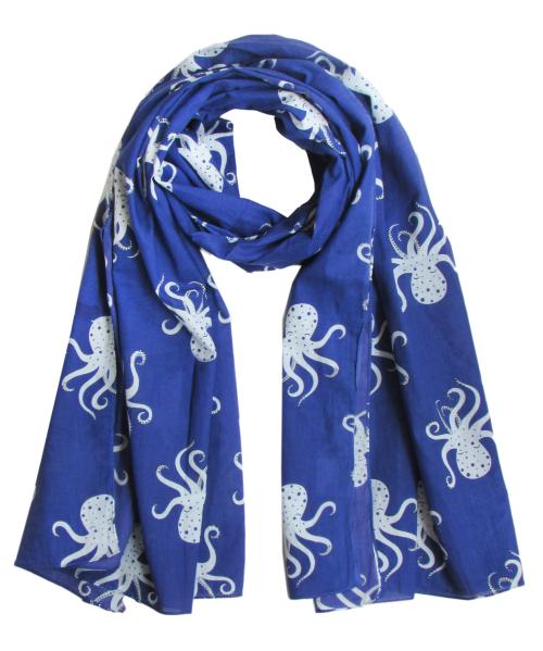 Buy Fabtone Cotton Scarf for Women - Octopus Print Stole, Blue/White ...
