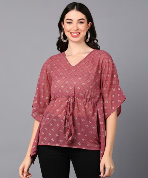 Buy Serein Women Pink Foil Print Crepe Single Tops Online at Best ...