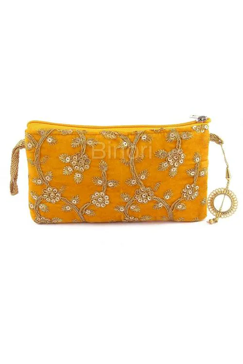 Buy Binori Yellow Rajasthani Style Silk Clutch Online at Best Prices in ...