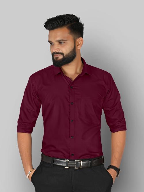 Buy Ikg Denim Men Maroon Solid Cotton Blend Slim Fit Collar Formal ...