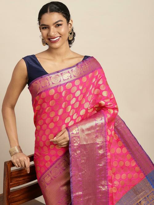 Buy Silk Land Women Pink Woven Design Pure Silk Saree ( One Size) Online at Best Prices in India ...