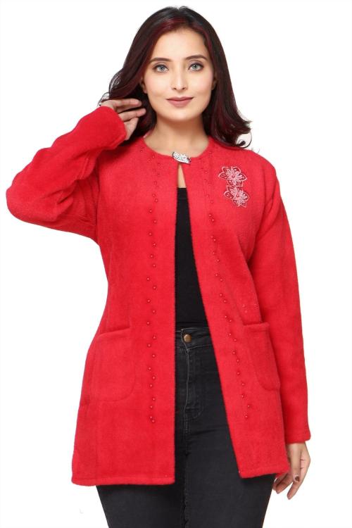 Buy SEWISTA Women Straight Full Sleeve Red Shrug Online at Best Prices ...