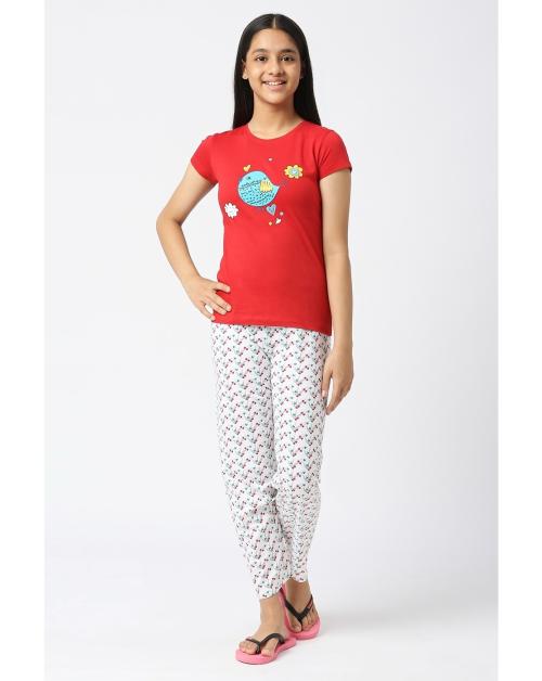Buy SINI MINI Girls Half Sleeve With Round Neck Top & Aop pant Red Pack ...