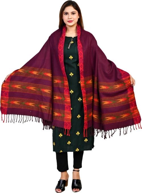Buy FusFus Women Purple Striped Wool Shawl - Free Size Online at Best ...