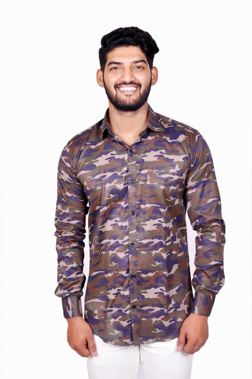Buy TMF THE MEERU FASHION Men Military Camouflage Casual Brown Shirt ...