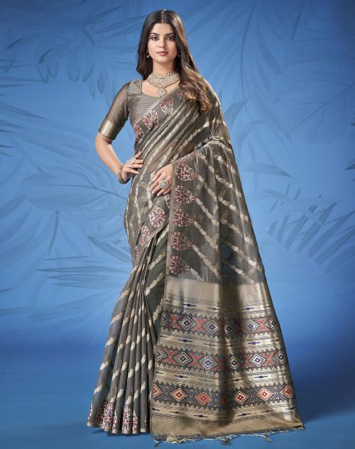 Buy Satrani Polycotton Grey Color Saree with Blouse piece | sarees for ...