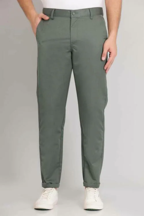 Buy CYPHUS Men Slim Fit Light Green Cotton Blend Trousers Online at ...