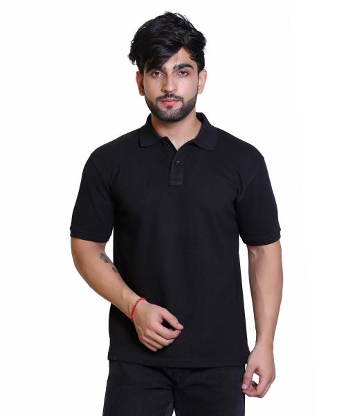 Buy OMAV D' SIGN Men's Black Polo Neck Half Sleeve Solid T-Shirt Online ...