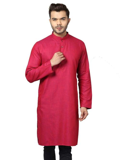 Buy ethluxis Mens Raspberry Red Solid Kurta Set, 40 Online at Best ...