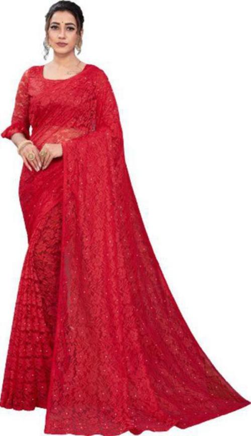 Buy Fashion Field Women Red Self Design Net Saree with Unstitched ...