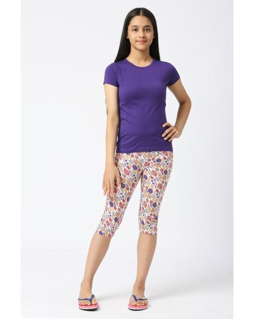 Buy SINI MINI Girls Half Sleeve With Round Neck Top & Aop Capri Purple ...
