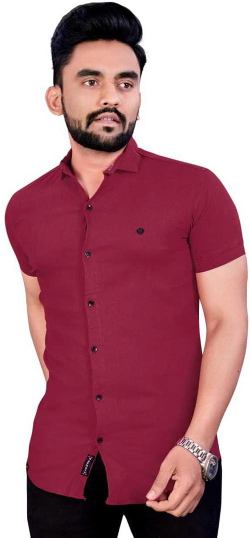 Buy Khimada Men Maroon Solid Lycra Blend Regular Fit Casual Shirt (M) Online at Best Prices in ...