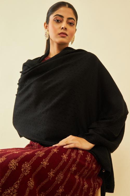 Buy Soch Womens Black Acrylic Woven Design Shawl Online at Best Prices ...