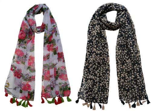 Buy FusFus Women Printed Chiffon Scarf - Free Size (Pack Of 2) Online ...