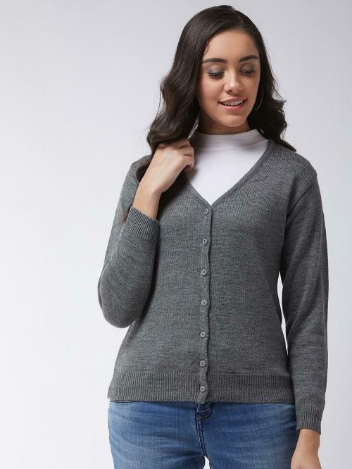 Modeve Women Grey Solid Acrylic Blend Sweater - JioMart