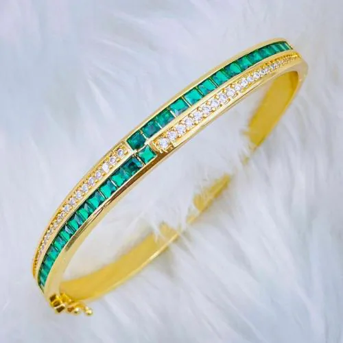 Buy Zivom Emerald Green Princess Cut Cubic Zirconia 18K Gold Openable Kada Bangle Bangle for ...