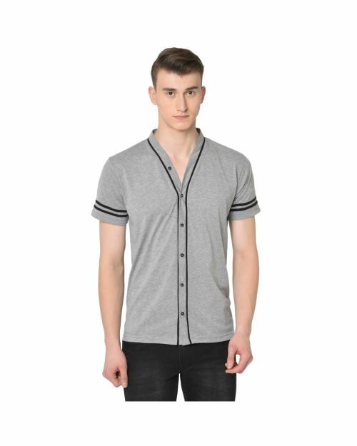 Buy Glito Striped Grey & Black Half Sleeves V-Neck T-shirts For Men's ...