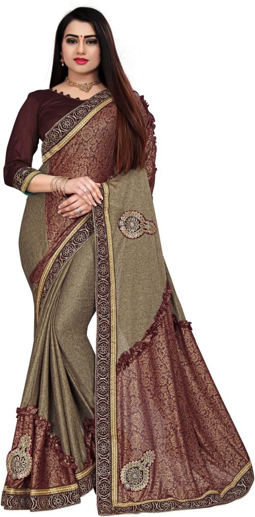 Buy N V Patel Women Maroon Embroidered Silk Blend Bollywood Saree ...