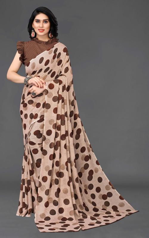 Buy SAREYA VEELA Daily Wear Women Brown Polka Georgette Sarees Online ...